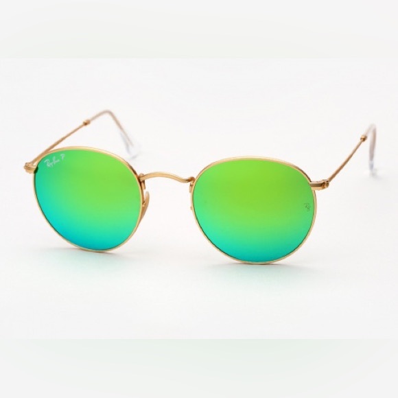 Ray-Ban | Accessories | Rayban Green And Gold Round Flash Lense | Poshmark